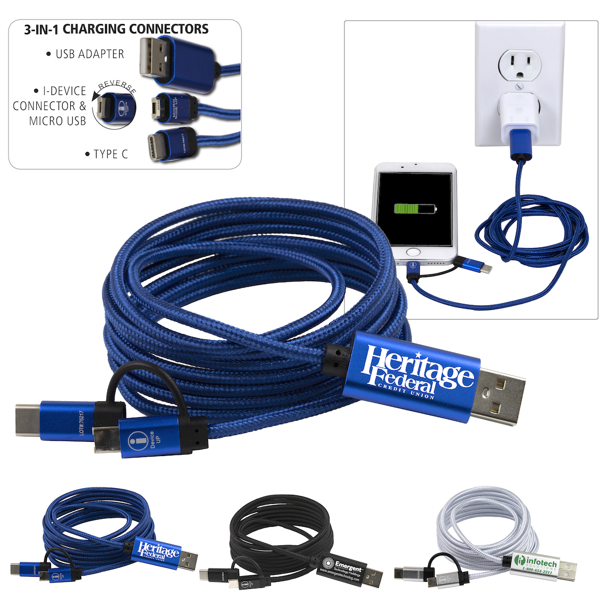 “OSLO” 5-in-1 Braided 6 Ft. Long Cell Phone Charging Cable - Innovation ...